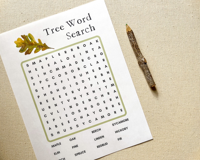 Printable Tree Word Search Types of Trees Worksheet for Home - Etsy ...