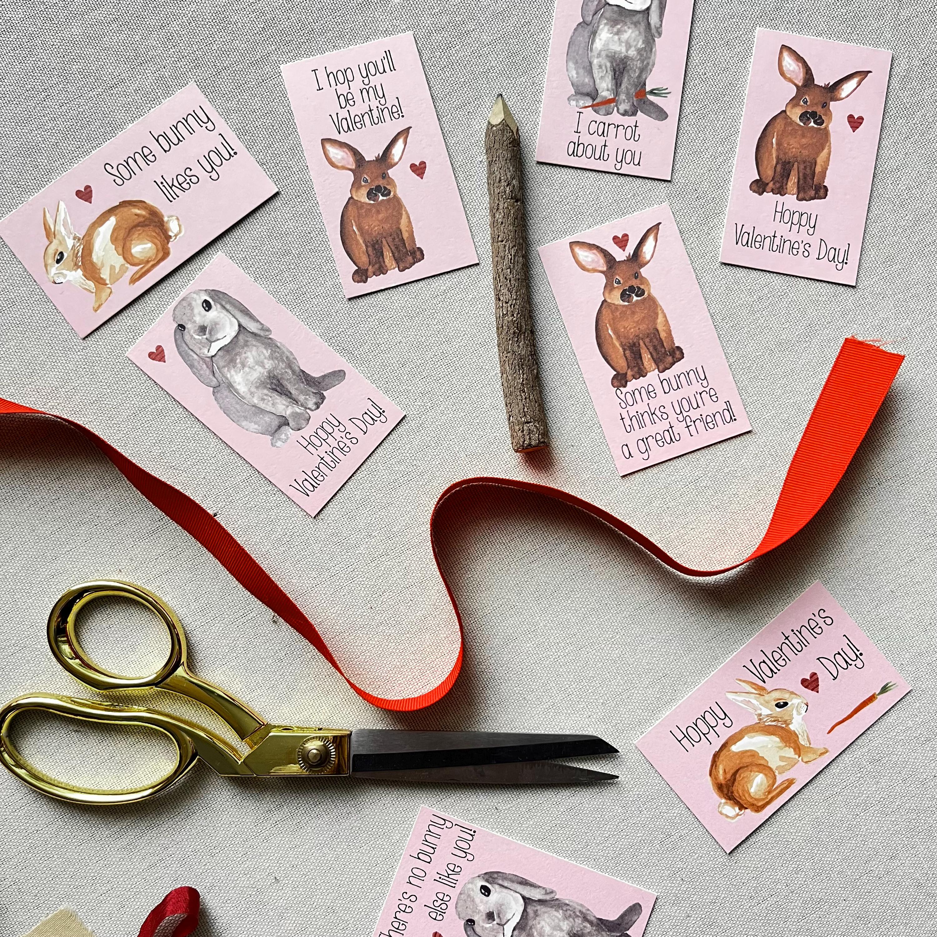 Printable Bunny Valentine Cards for Kids - Rabbit Valentine’s Day Cards ...