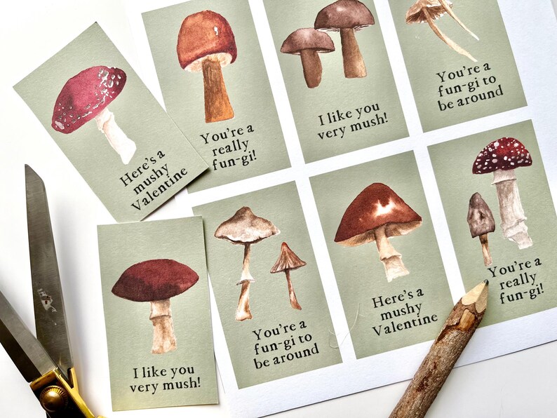 Watercolor Mushroom Valentine's Day Cards for Kids - Woodland Themed ...