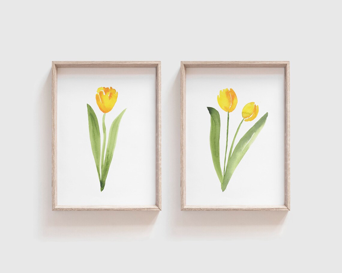 Printable Set of 2 Yellow Tulip Prints - Tulip Wall Art - Watercolor ...