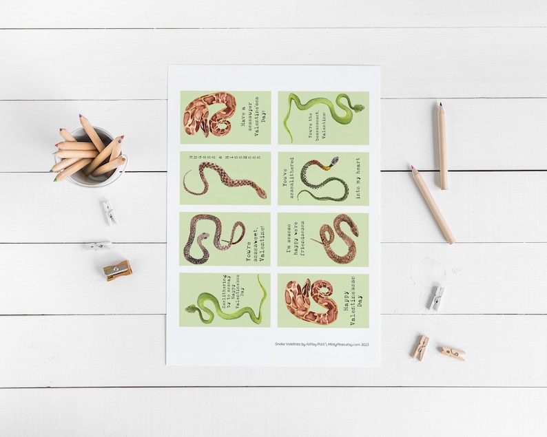 Printable Snake Valentine Cards for Kids Classroom - Etsy