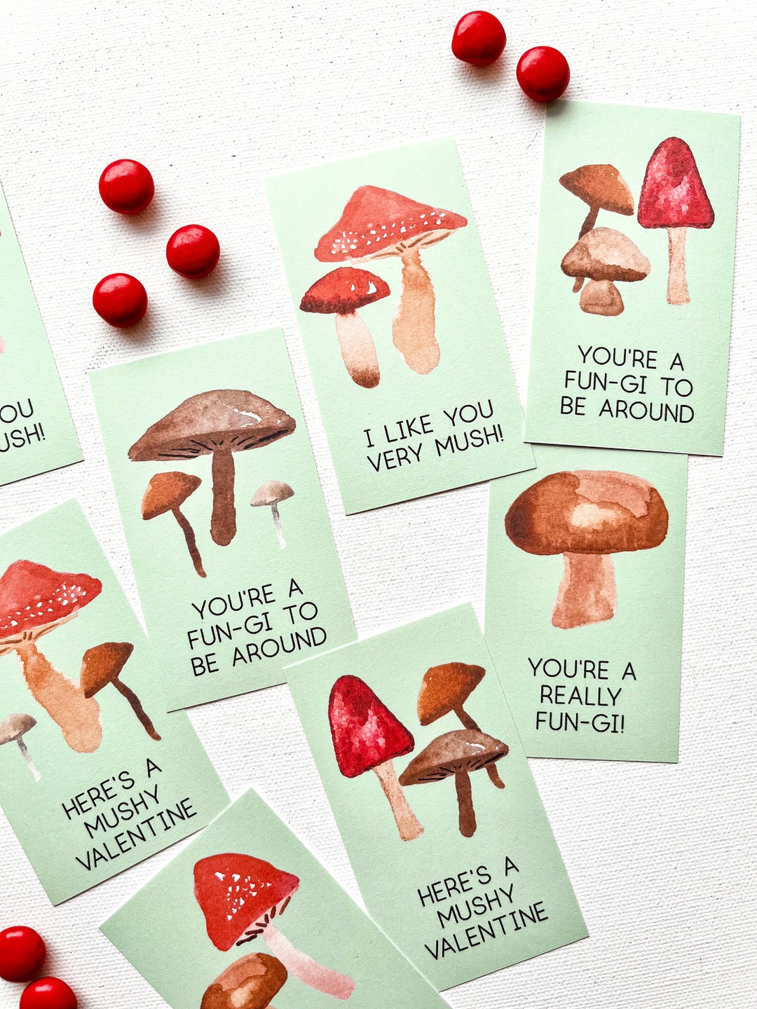 Woodland Mushroom Valentines for Kids in Green - Printable DIY ...
