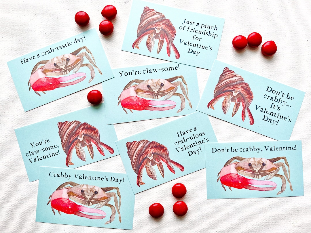 Crabby Valentine's Day Cards for Kids Printable Crab Valentine Cards ...
