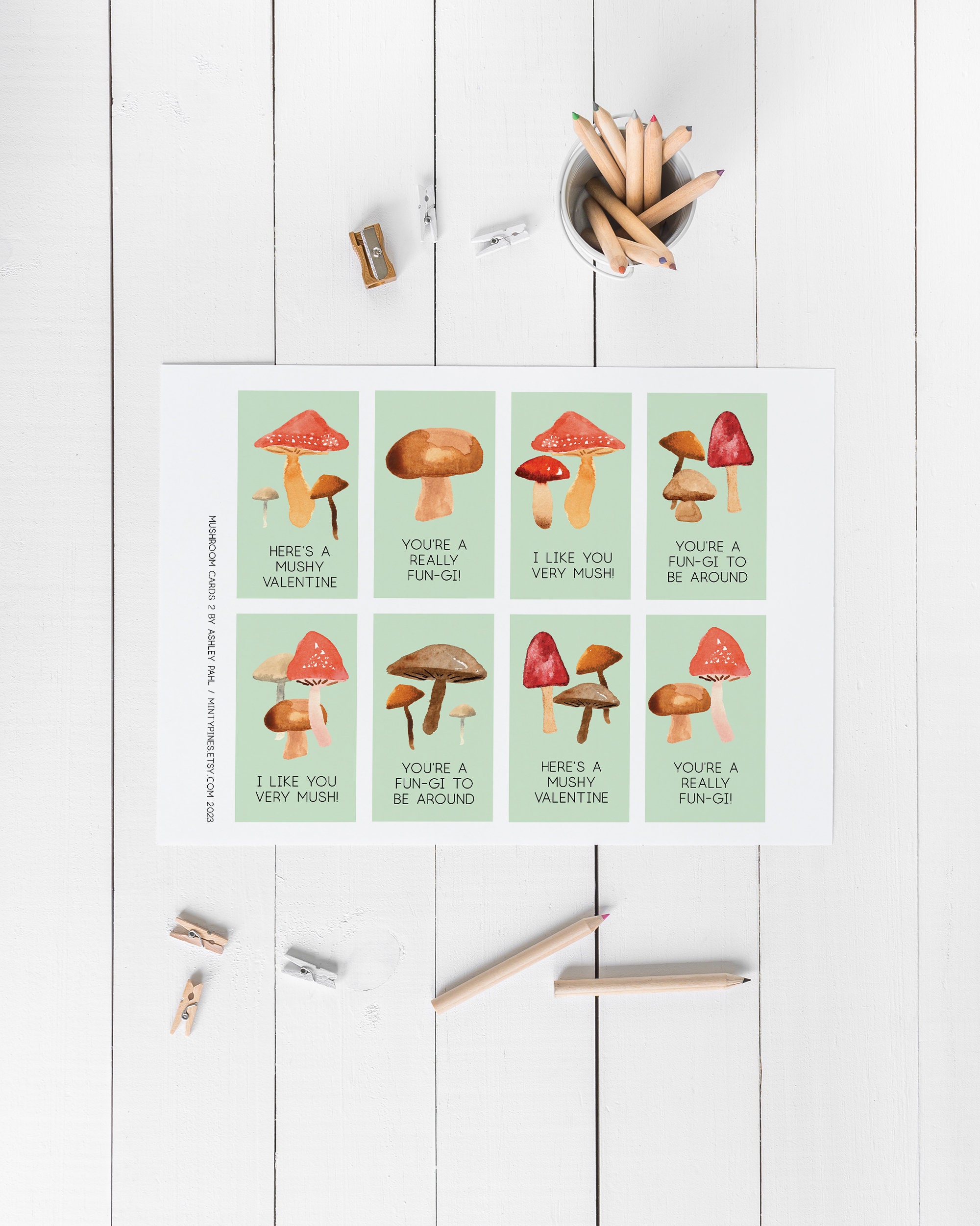 Woodland Mushroom Valentines for Kids in Green - Printable DIY ...