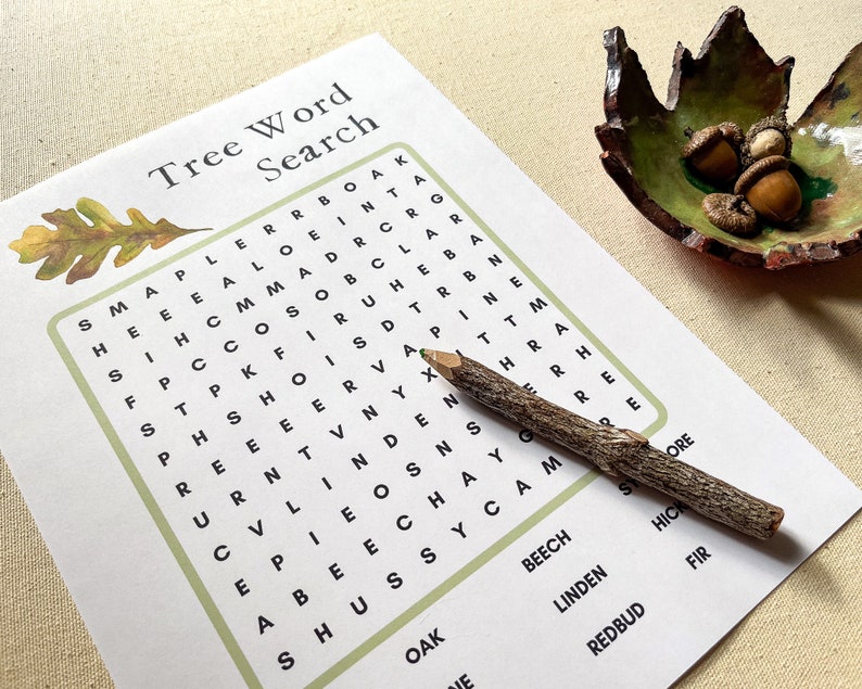Printable Tree Word Search Types of Trees Worksheet for Home - Etsy