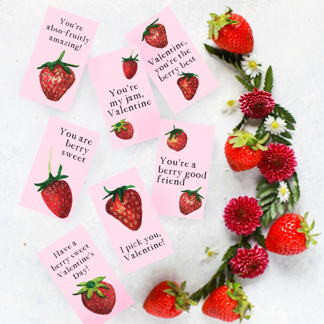 Printable Strawberry Valentines - DIY Berry Valentine's Day Cards for ...
