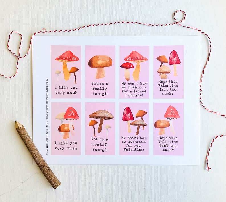 Mushroom Valentines for Kids Printable DIY Valentine's - Etsy