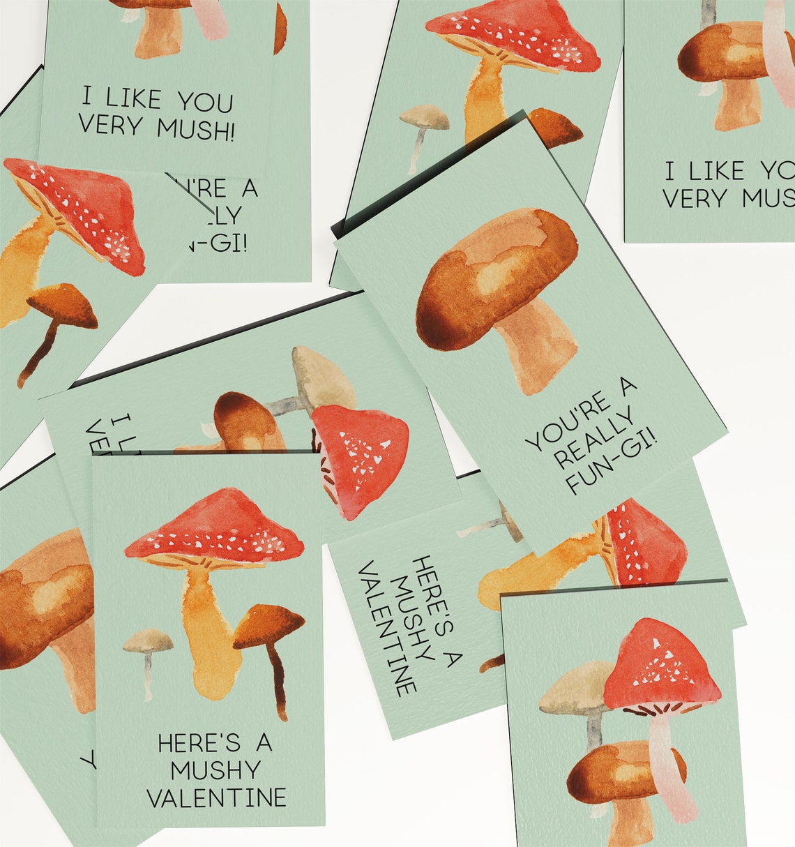 Woodland Mushroom Valentines for Kids in Green Printable DIY - Etsy