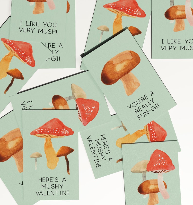 Woodland Mushroom Valentines for Kids in Green - Printable DIY ...