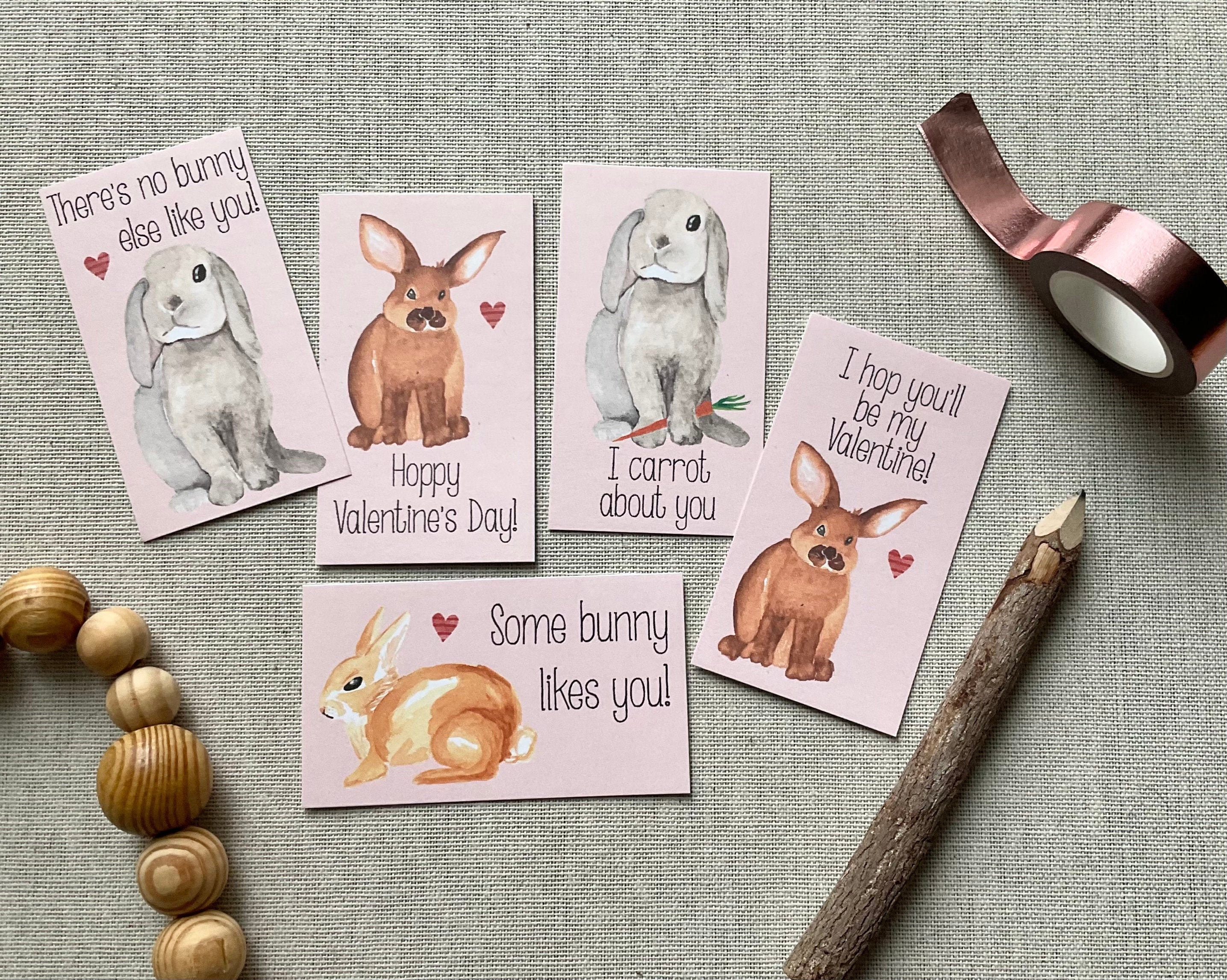 Printable Bunny Valentine Cards for Kids Rabbit Valentines | Etsy