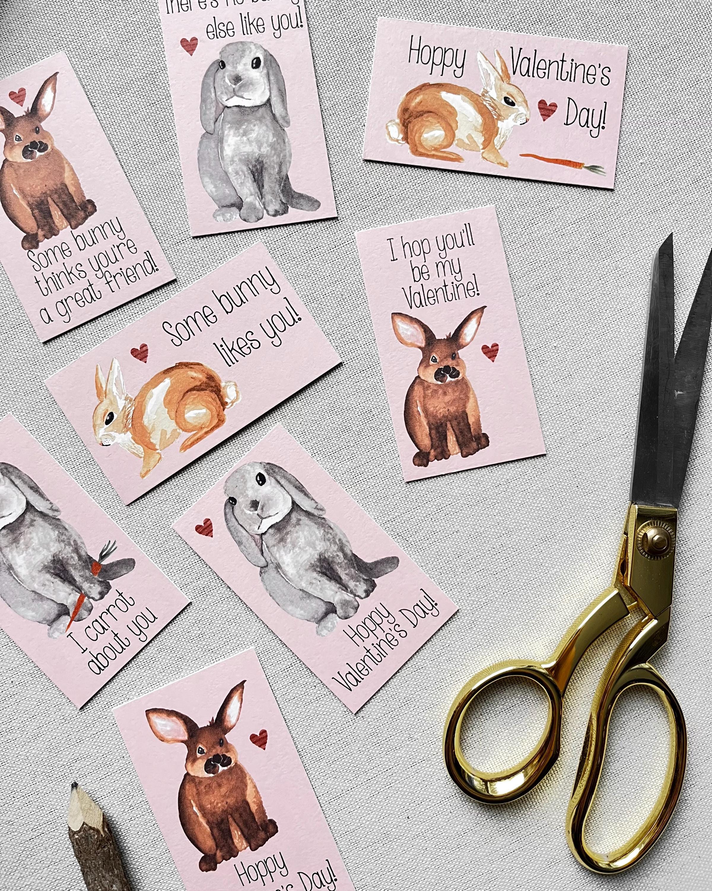 Printable Bunny Valentine Cards for Kids - Rabbit Valentine’s Day Cards ...