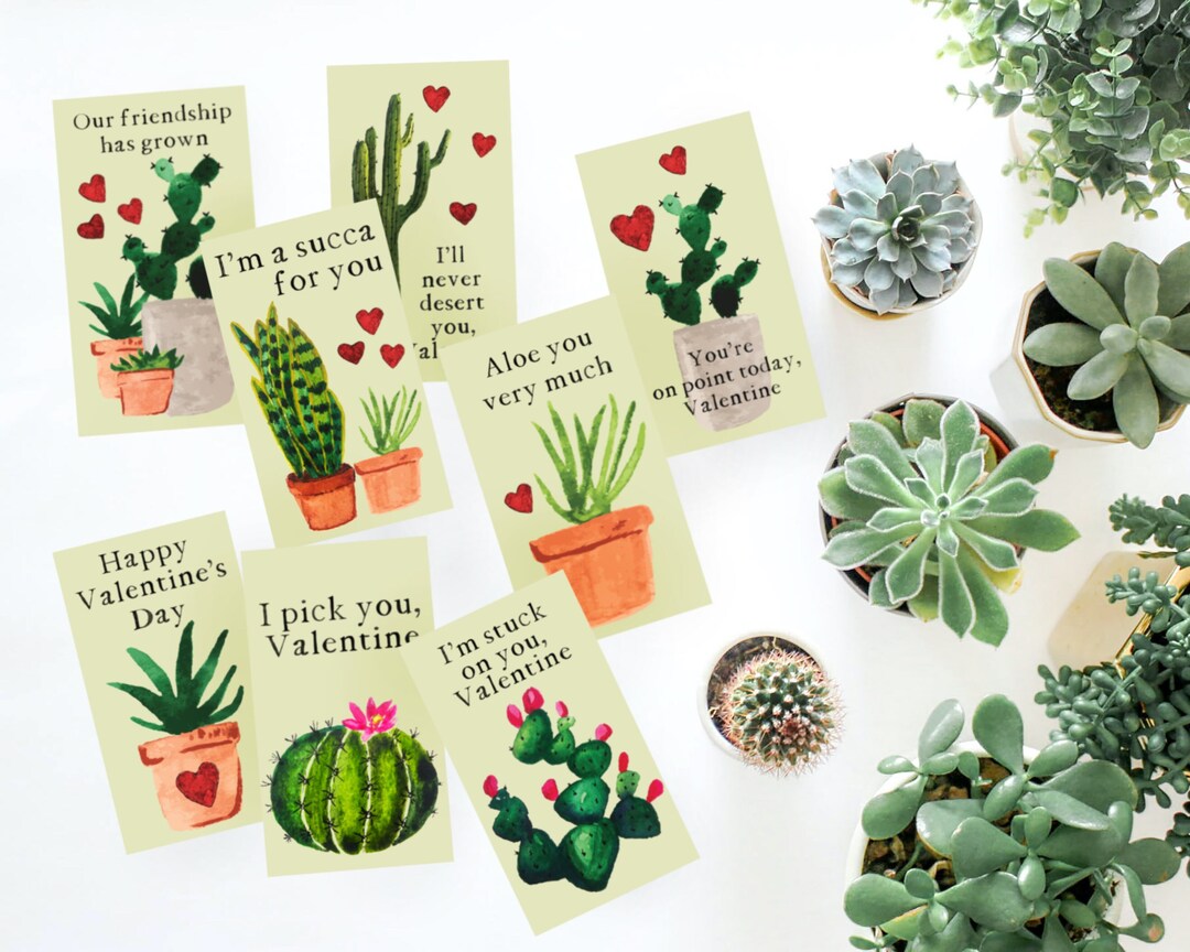 Succulent Valentines for Kids - Printable DIY Valentine's Day Cards for ...