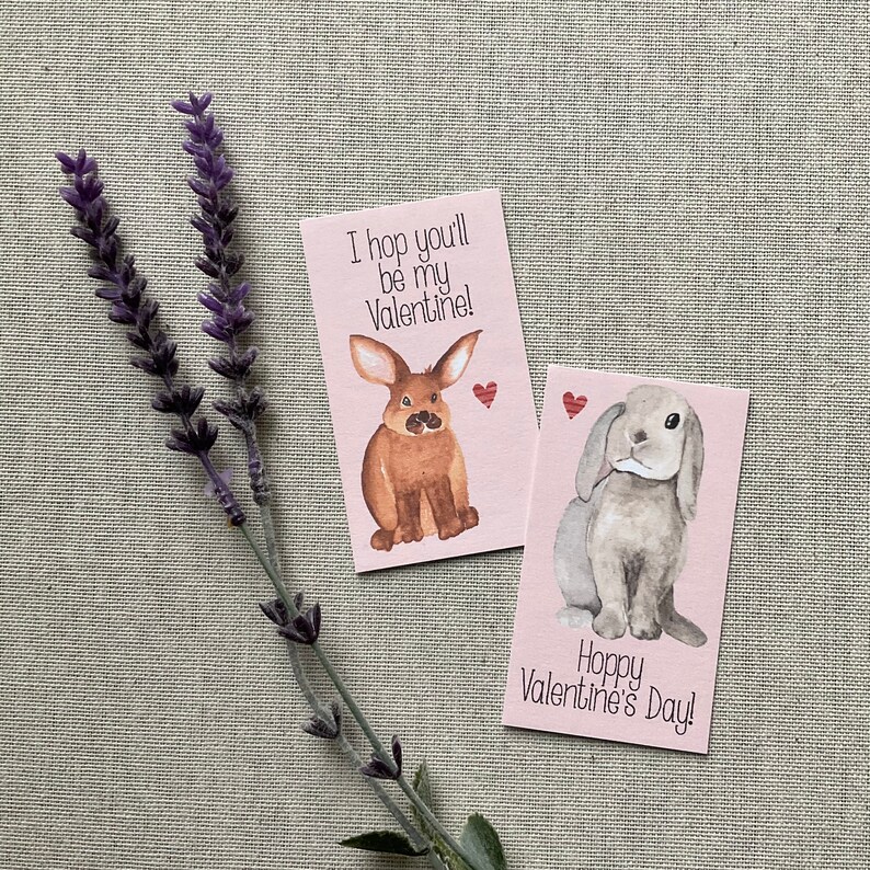 Printable Bunny Valentine Cards for Kids Rabbit Valentines | Etsy