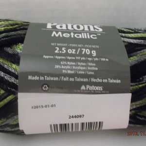 Patons Metallic Yarn Green Villain variegated 70 Grams/2.5 Oz 197 Yards ...