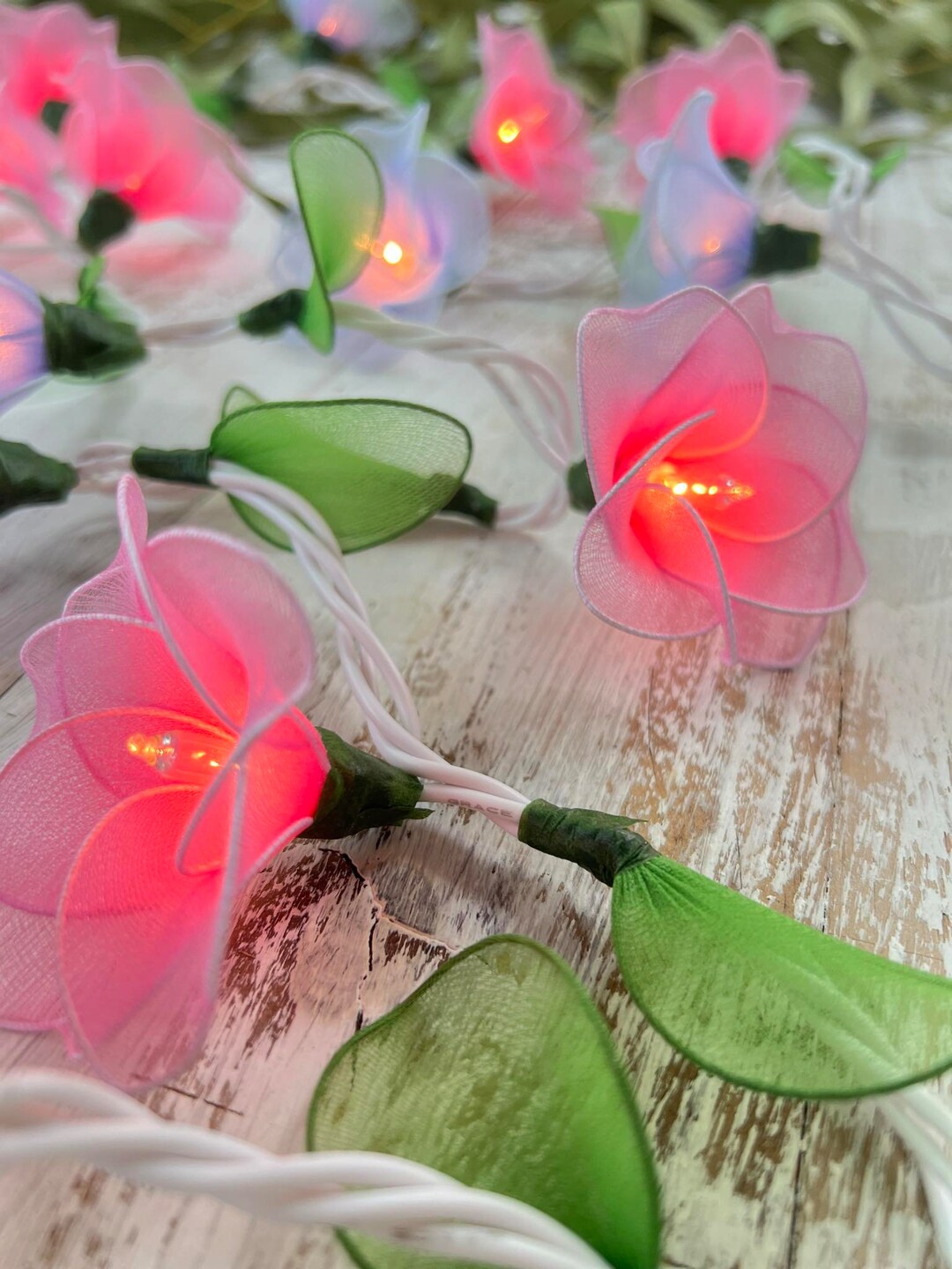 Pink & Blue Flower String Lights: 35 UL Warm Fairy Lights - Etsy