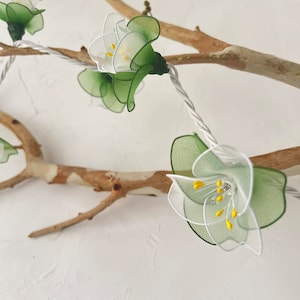 Handmade White and Green Flower String Lights for Patio,wedding,party and Decoration, Fairy ...