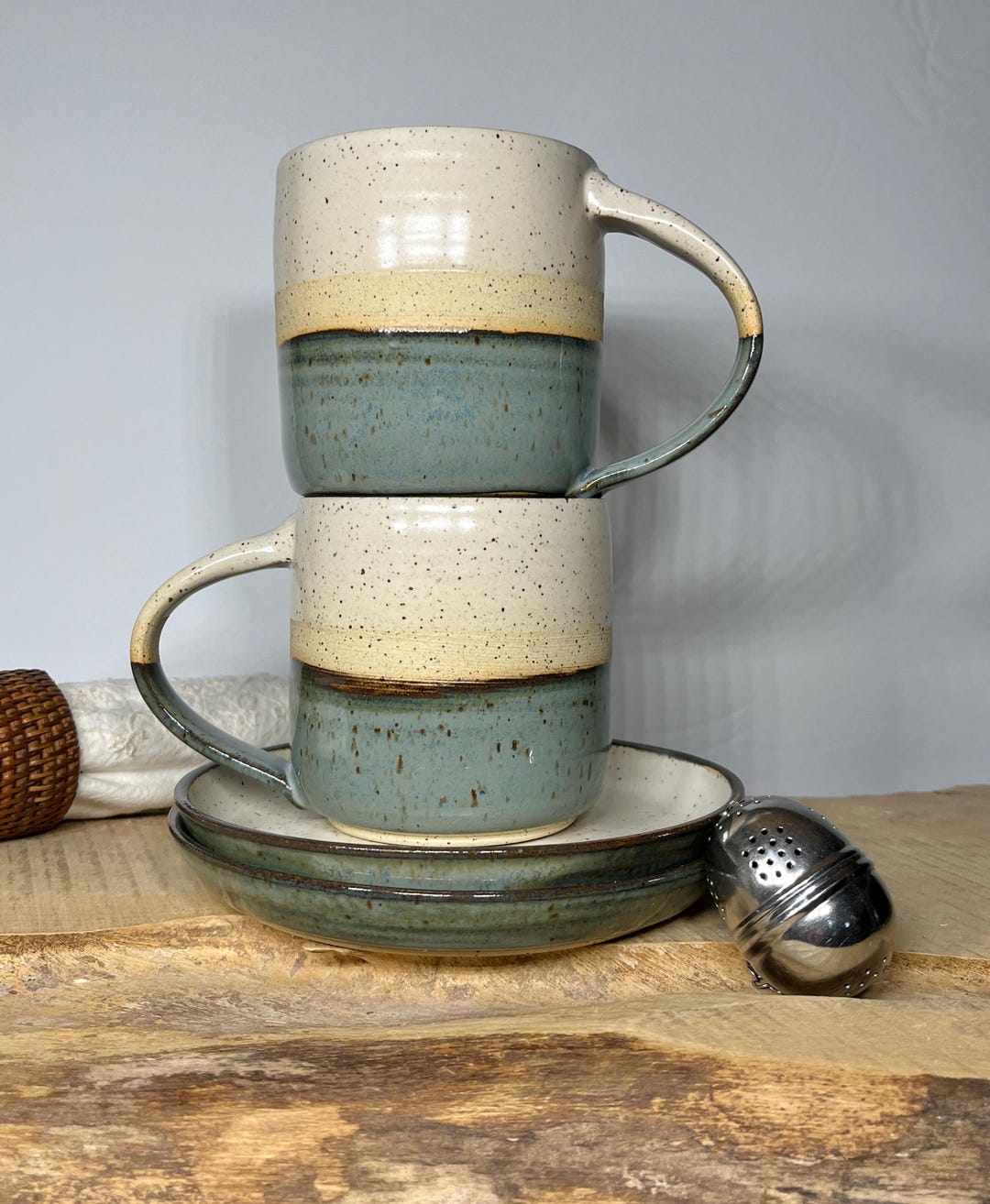 Made to Order Pair of 14 Ounce Two-toned Mugs in ‘denim Blue and White ...