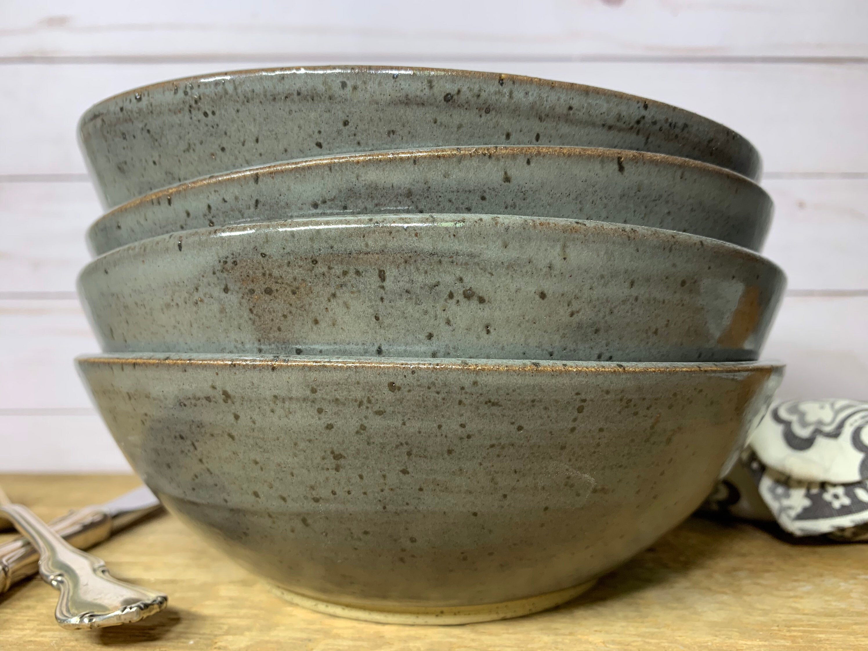 Made to Order Handmade Set of Four Speckled Grey Ceramic Bowls - Etsy