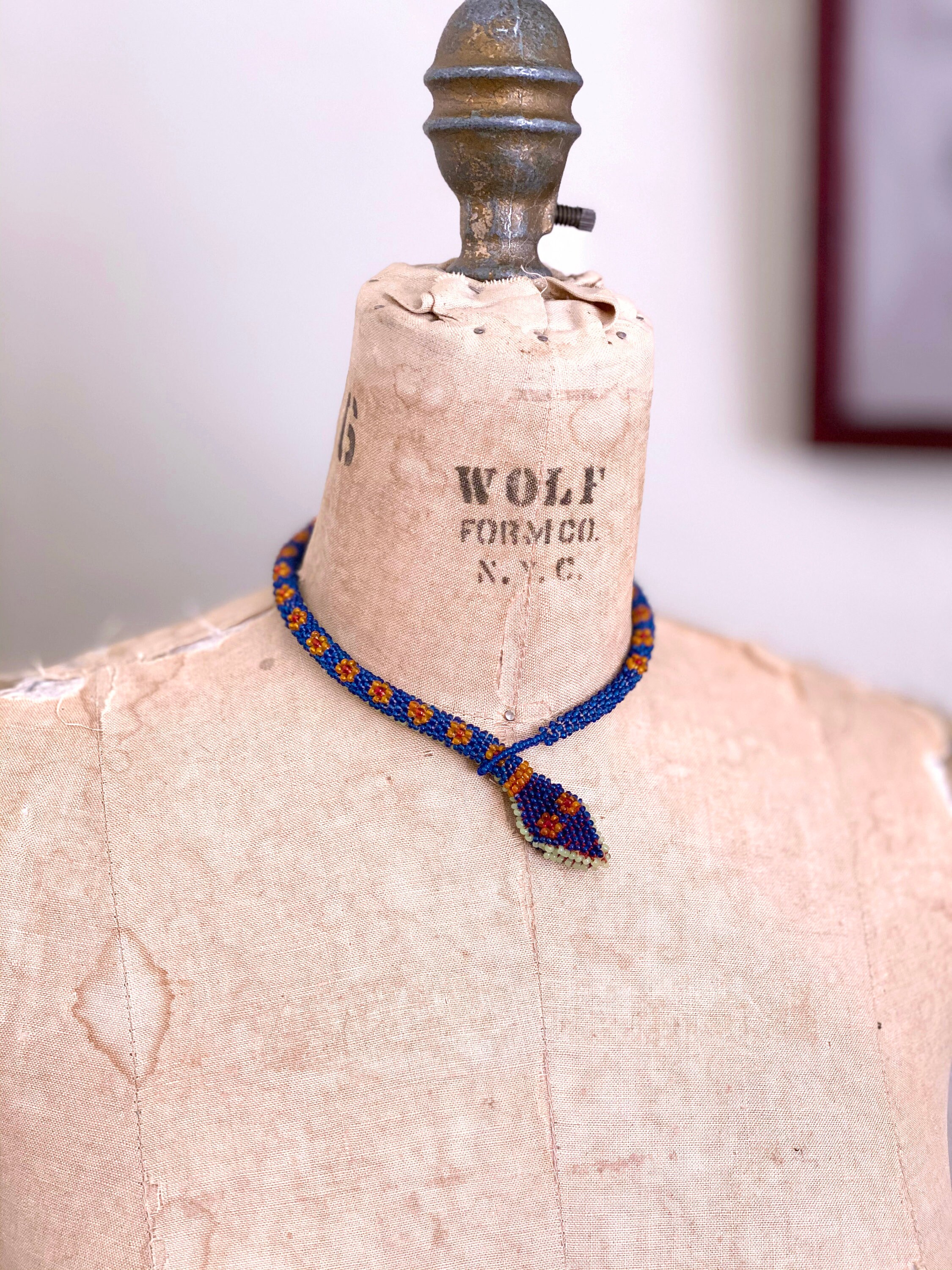 Rare Antique WWI Prisoner of War Beaded Snake Necklace Vibrant Blue - Etsy