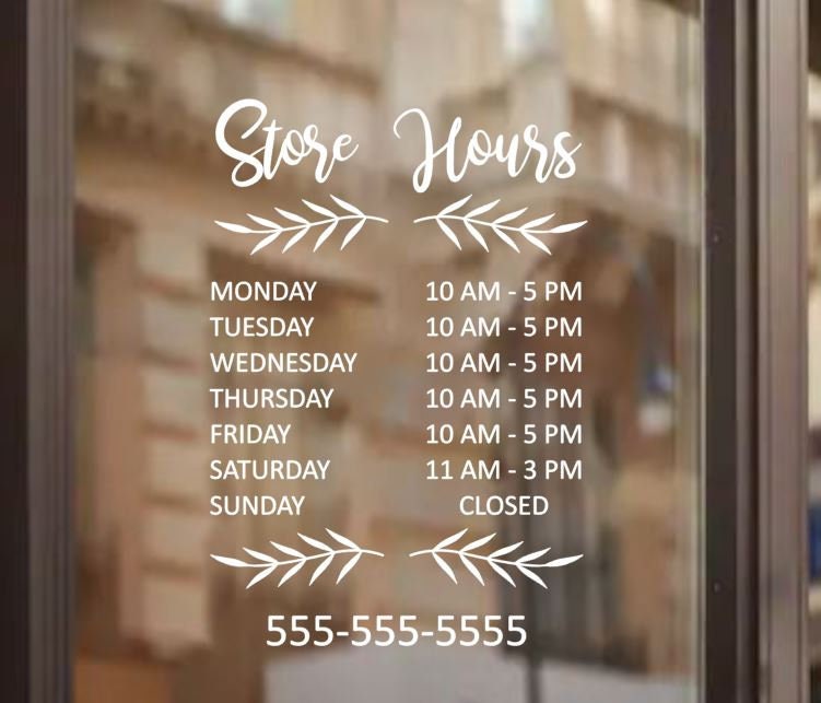 Business Hours Decal for Storefront Window Vinyl Decal | Etsy