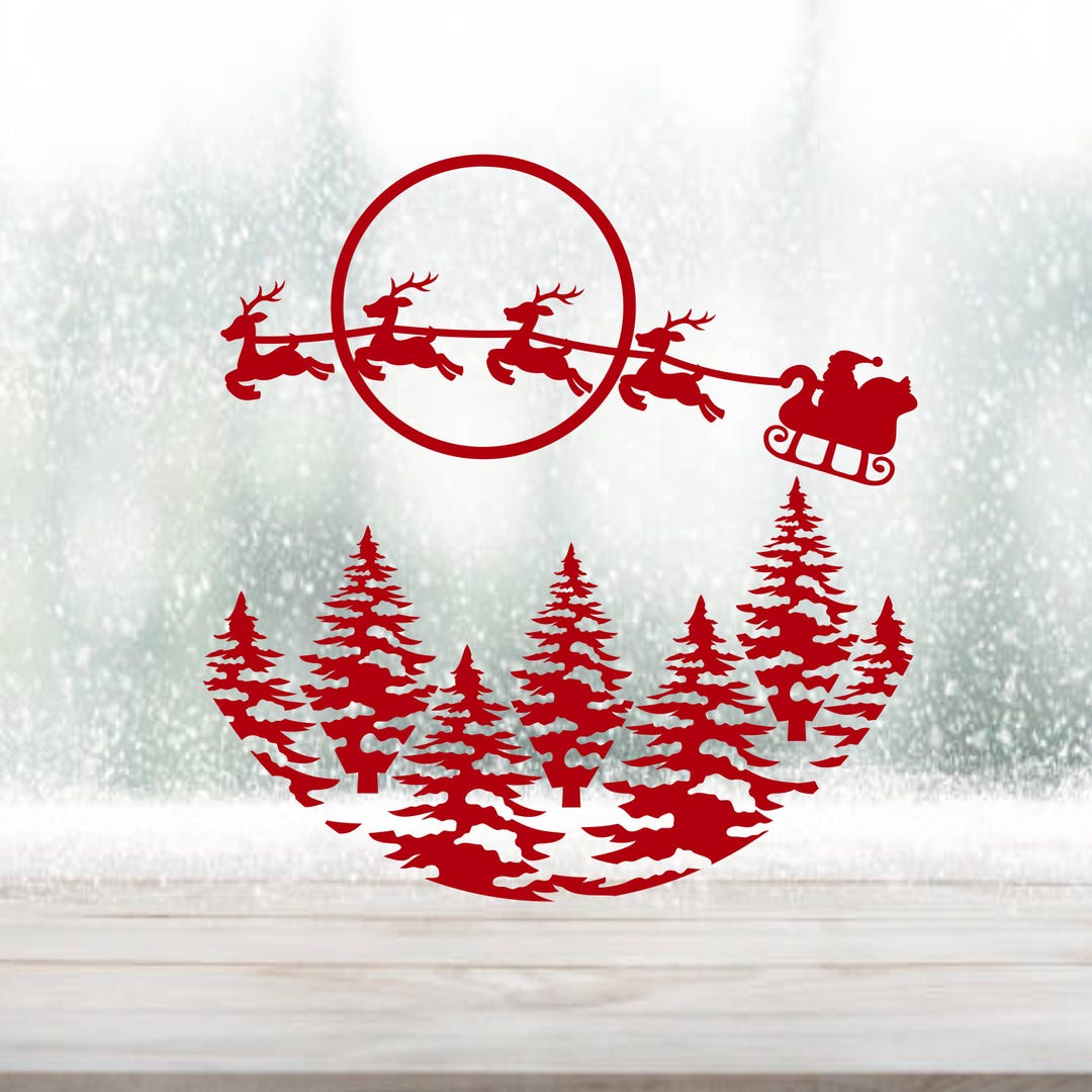 Santa Reindeer Sleigh Decal - Christmas Decal - Sign Decal - Window ...