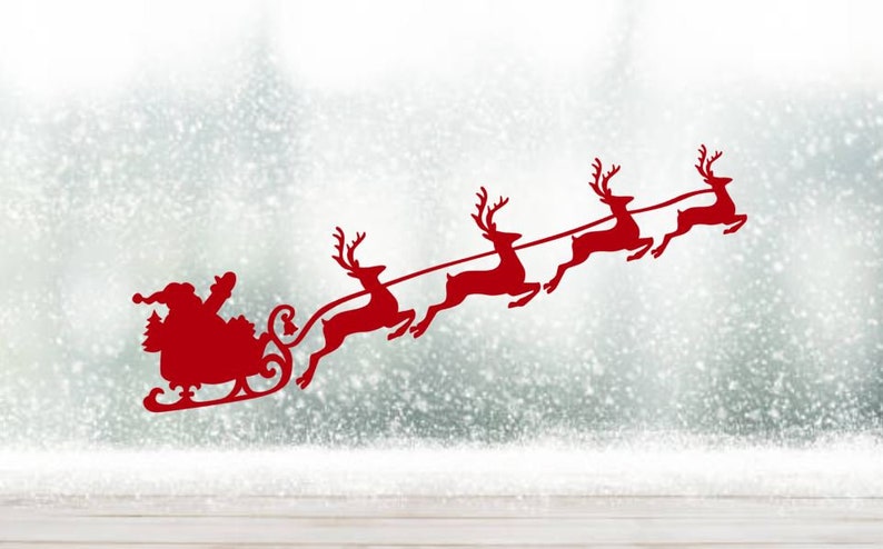 Christmas Decal Santa Reindeer Sleigh Decal Sign Decal Window Decal ...