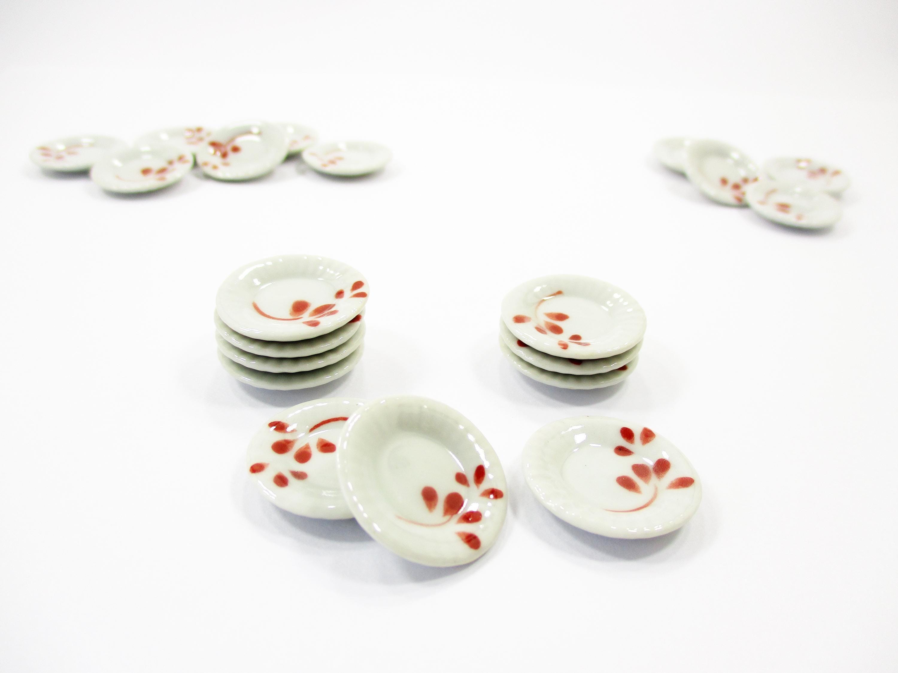 10x20mm Red Paint Plate Dish Dollhouse Miniature Ceramic Kitchenware ...