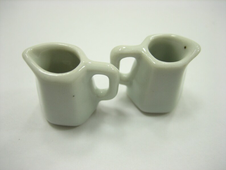 6 Mini White Sided Pitcher Dollhouse Miniatures Ceramic Water | Etsy