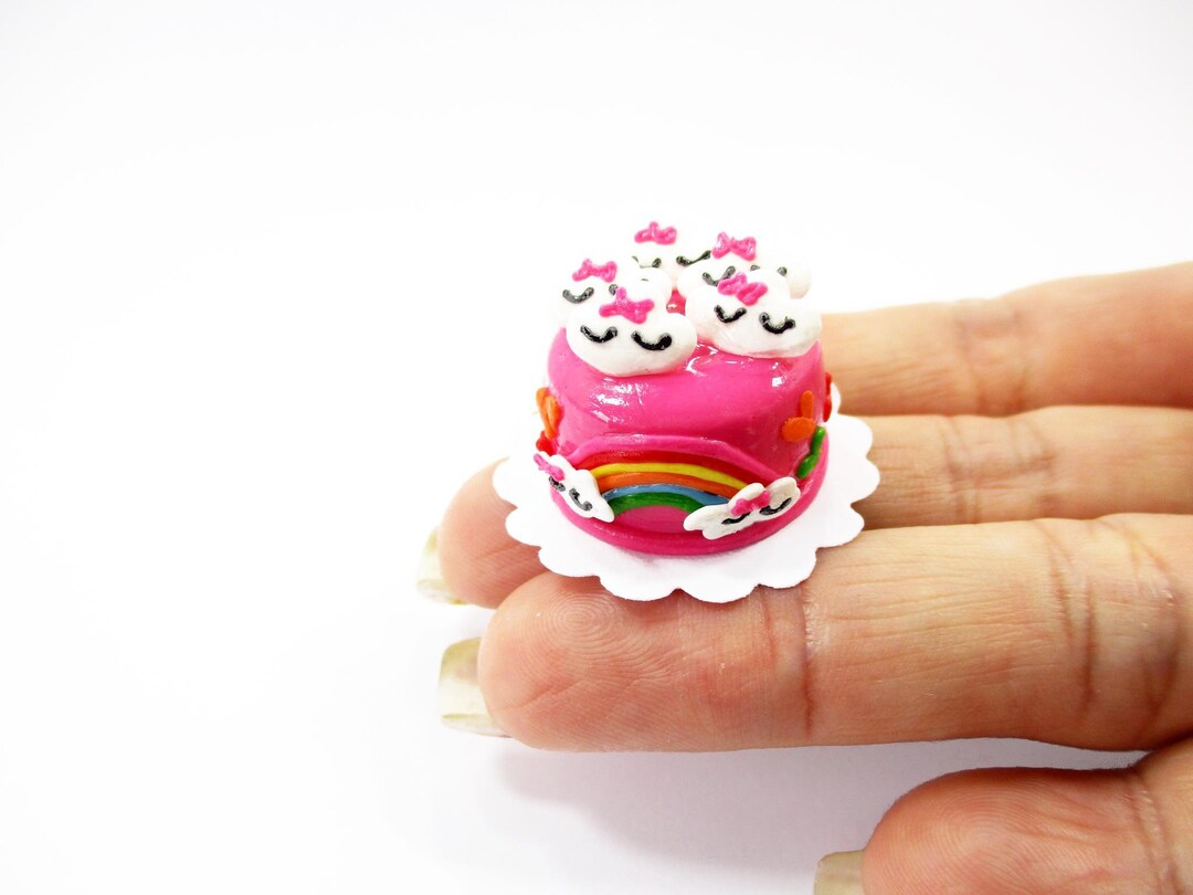 1:12 Clay Miniature Pink Strawberry Cute Cake 2 Cm Dollhouse Bakery ...