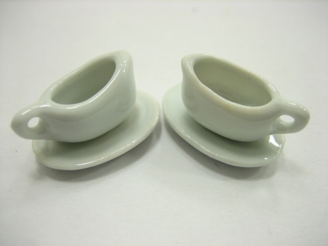 2/4 Ceramic White Mini Gravy Milk Boat Plate Saucer Dollhouse - Etsy