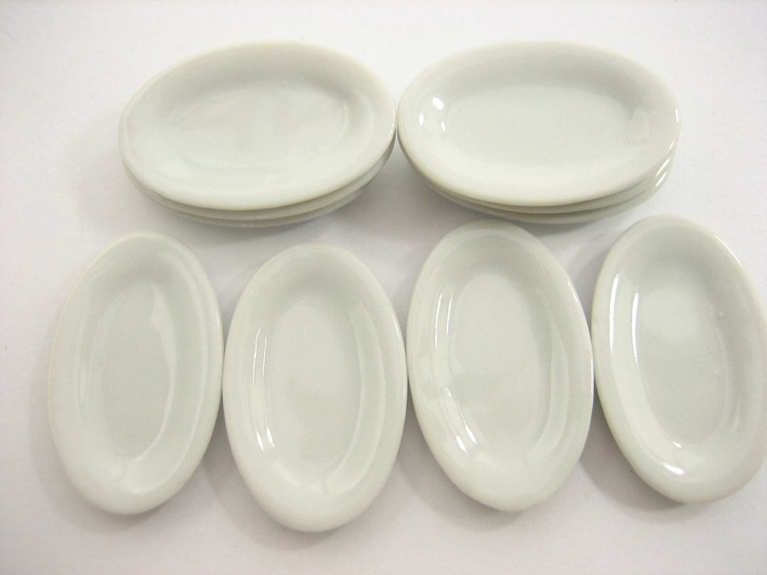 10x30mm Mini White Oval Plate Dish Dollhouse Miniature Kitchenware ...
