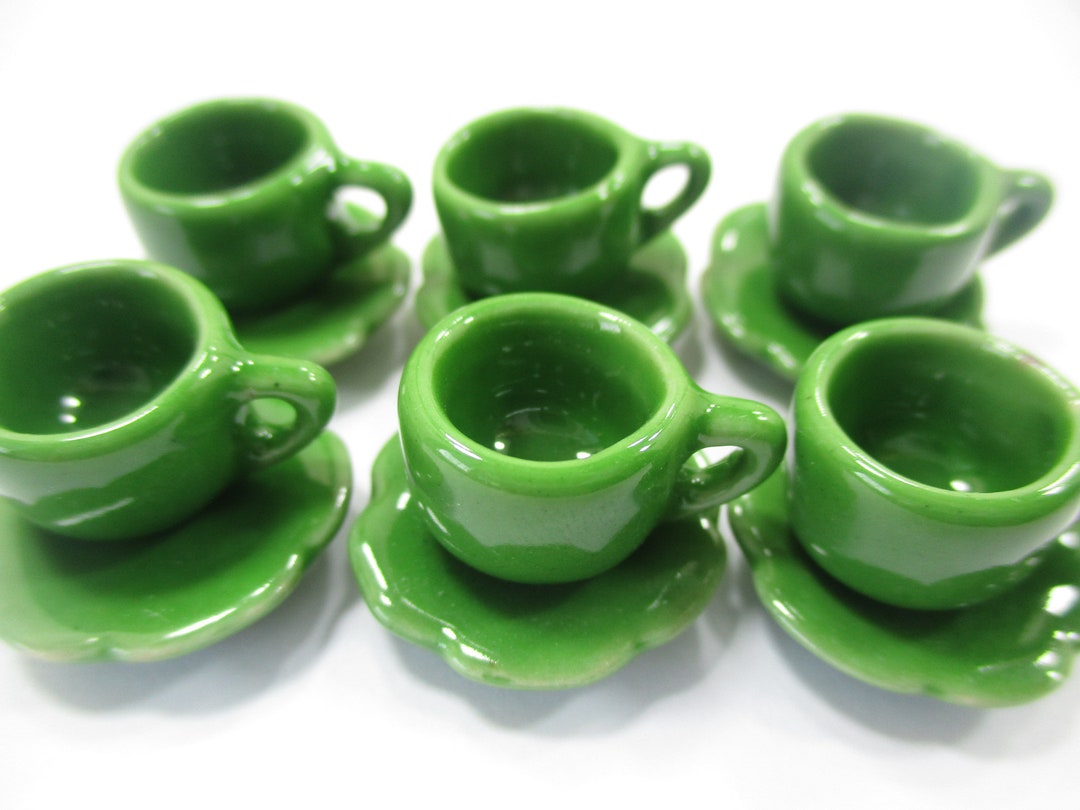 1:6 Dollhouse Miniature Ceramic 6/12 Green Tea Cup Set 16771 - Etsy