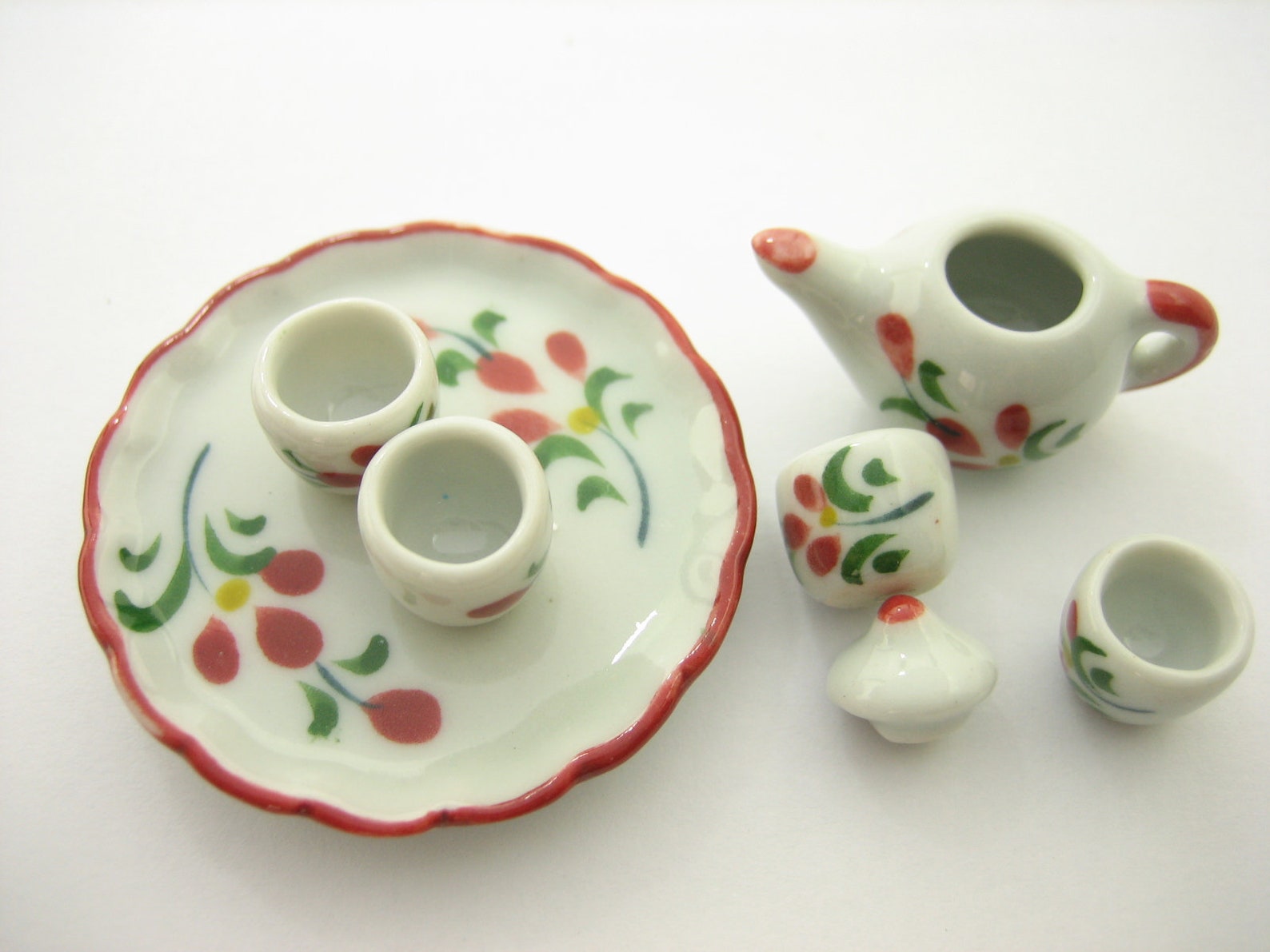 Dollhouse Miniatures Ceramic Red Orchid Paint Tea Cup Set Tea | Etsy