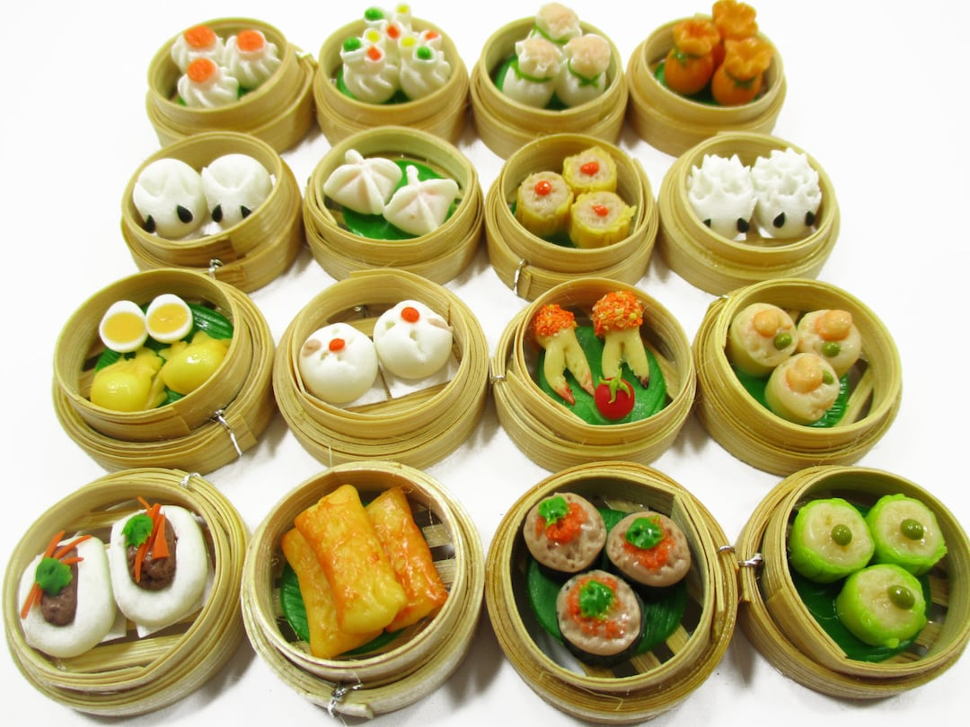 Set of 16 Dim Sum Chinese Cuisine Handmade Dollhouse Miniatures Food ...