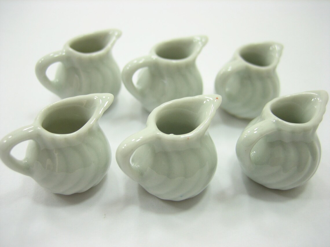 6 Mini White Milk Jug Dollhouse Miniatures Ceramic Kitchen | Etsy
