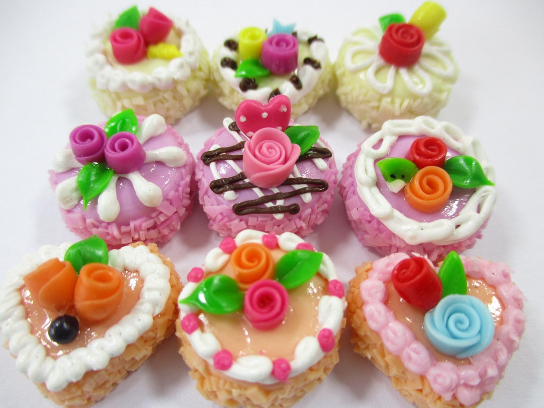 Dollhouse Miniatures Food Cakes 9 Assorted Rose Flower Cake 1.5 Cm ...