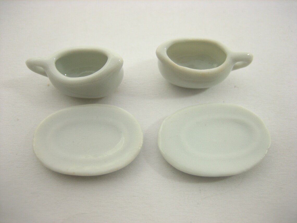2/4 Ceramic White Mini Gravy Milk Boat Plate Saucer Dollhouse | Etsy