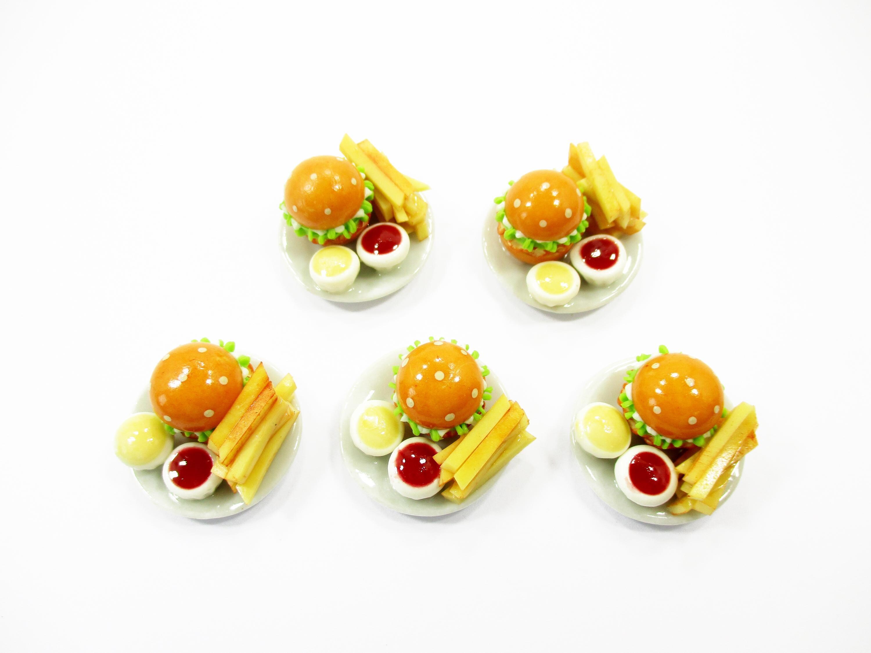 Dollhouse Miniatures Fast Food 5 Chicken Burgers French Fries 2.5cm ...