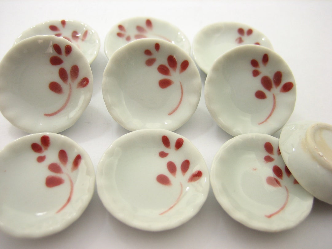 10x25mm Red Paint Plate Dish Dollhouse Miniatures Ceramic Kitchenware ...