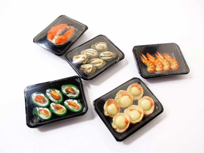 Dollhouse Miniature Food 5 Mixed Fresh Frozen Seafood Supermarket Pack ...