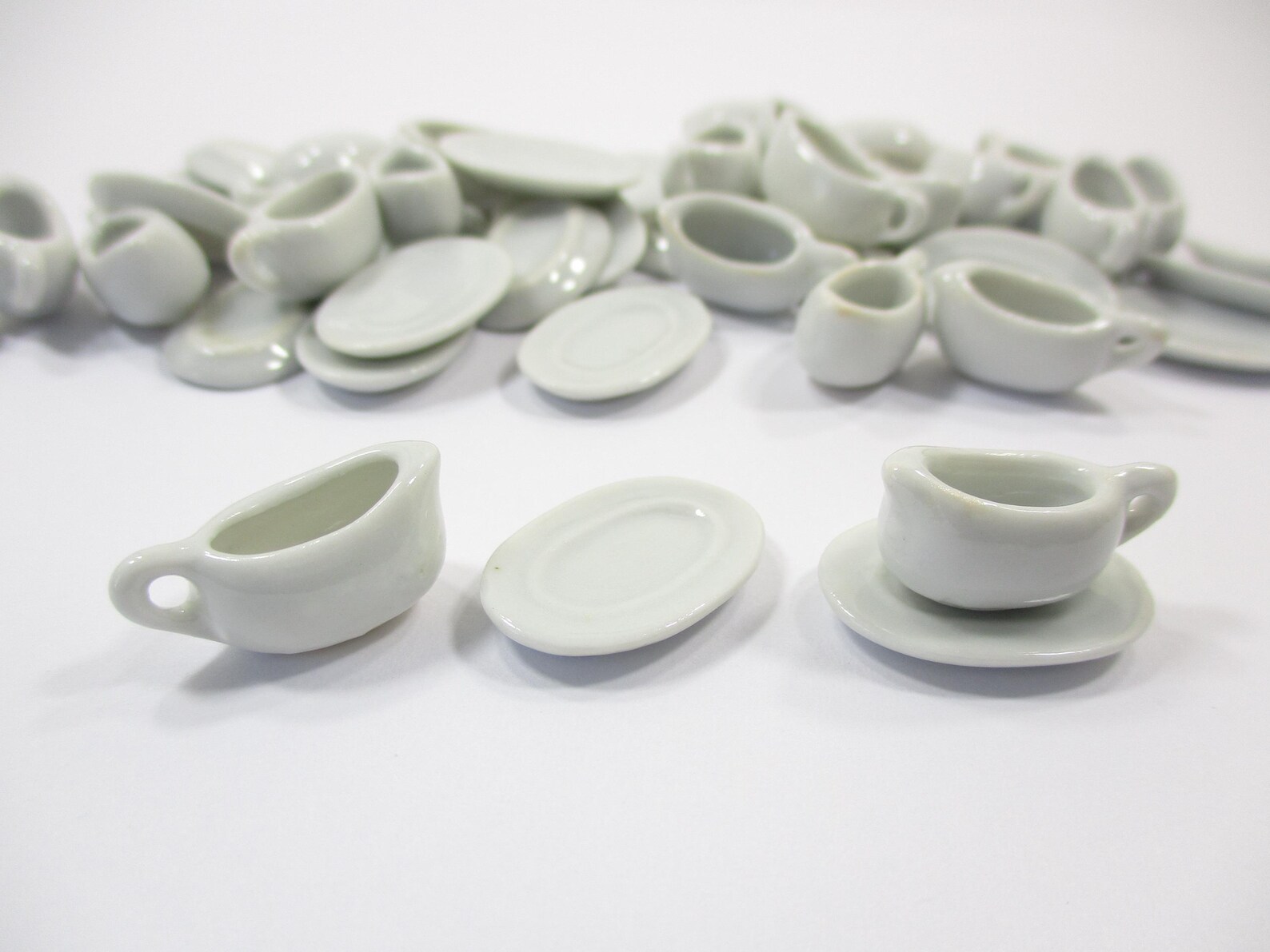 6/12 Ceramic White Mini Gravy Milk Boat Plate Saucer Dollhouse ...