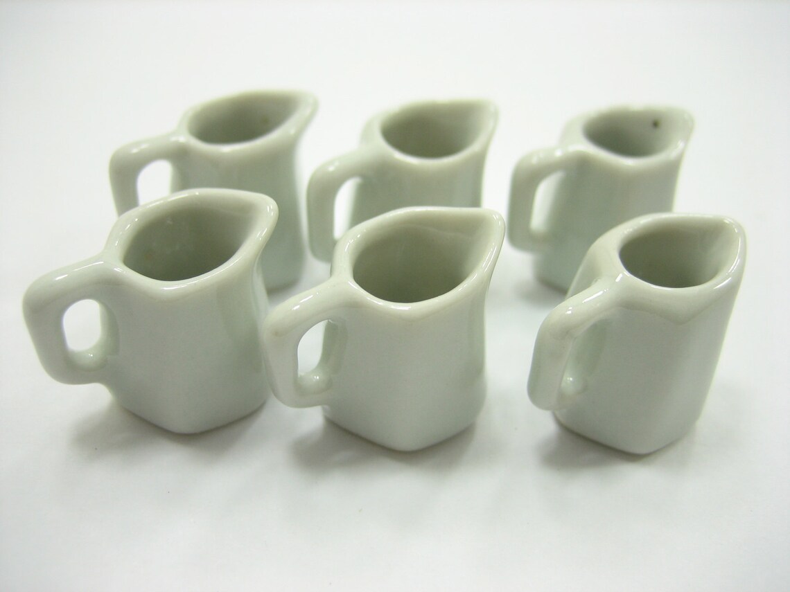 6 Mini White Sided Pitcher Dollhouse Miniatures Ceramic Water | Etsy