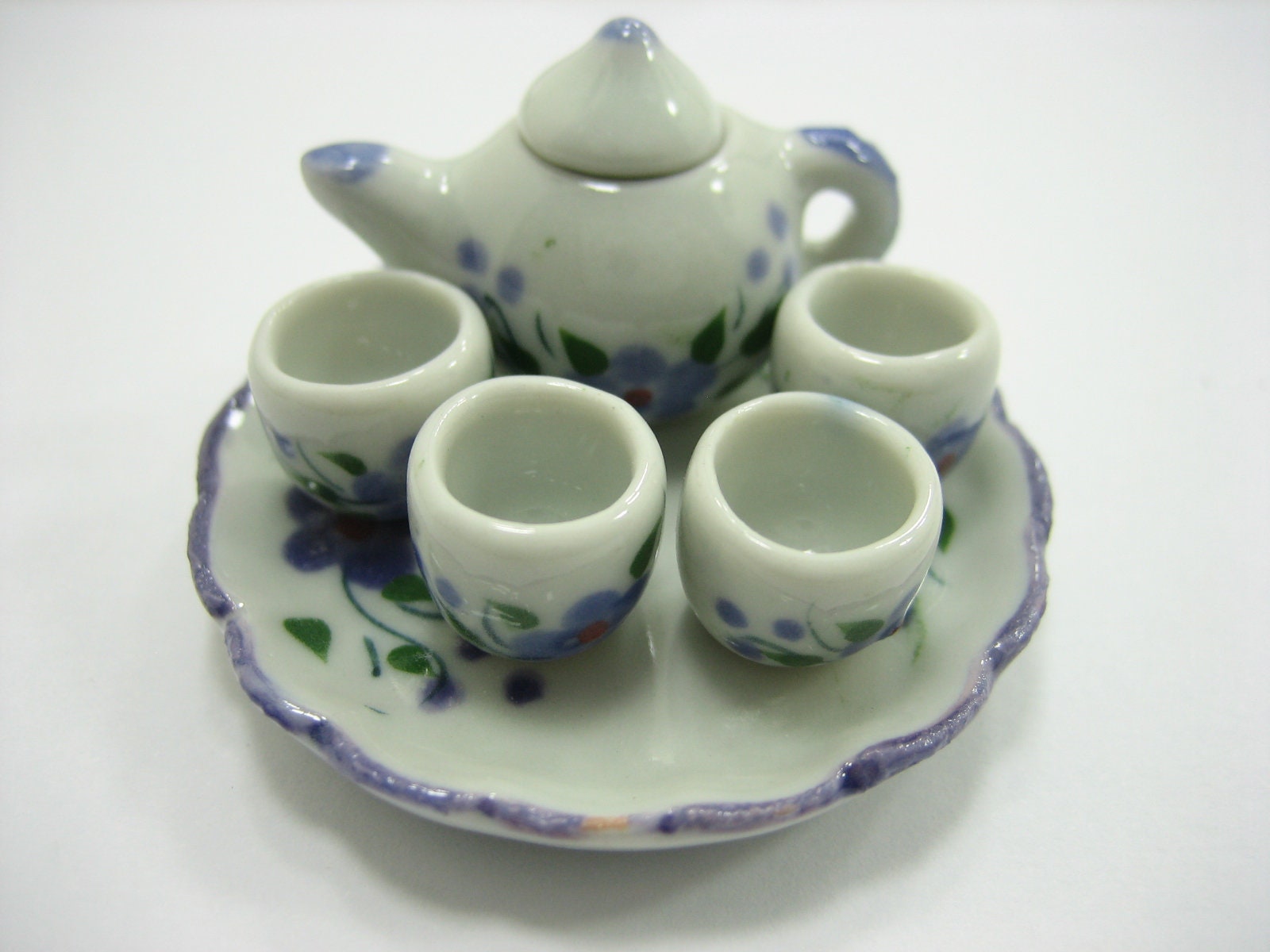 Dollhouse Miniature Ceramic Lilac Flower Paint Tea Cup Set Tea | Etsy