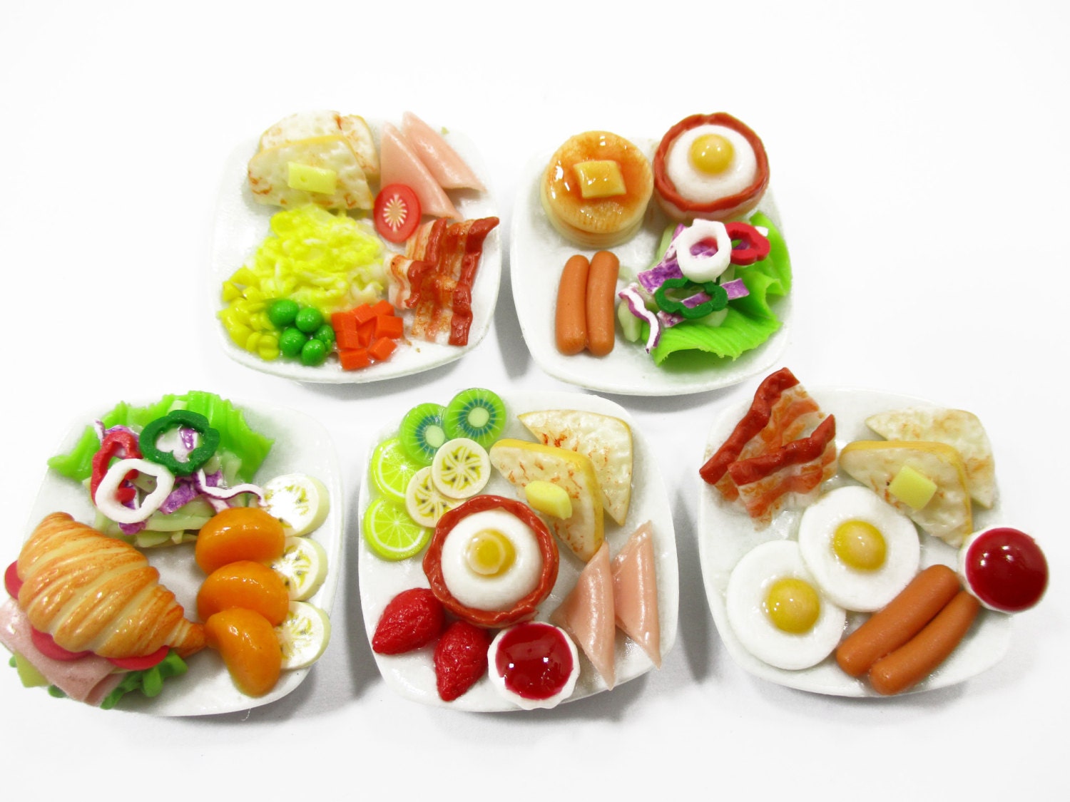 Dollhouse Miniature Food 5 Ceramic Plates Breakfast Sausage | Etsy