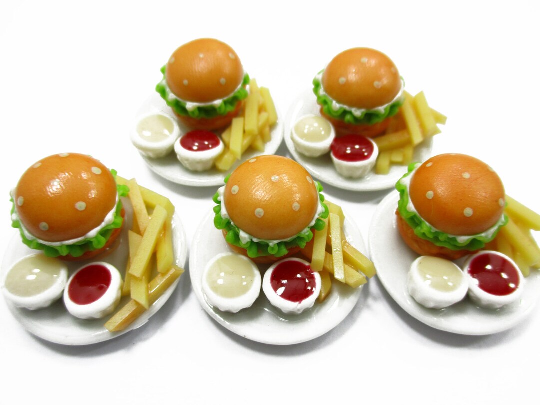 Dollhouse Miniatures Fast Food 5 Chicken Burgers French Fries 2.5cm ...