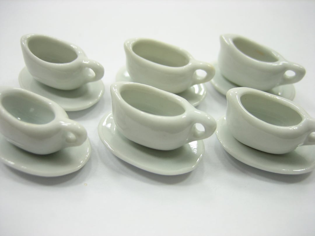 6/12 Ceramic White Mini Gravy Milk Boat Plate Saucer Dollhouse ...