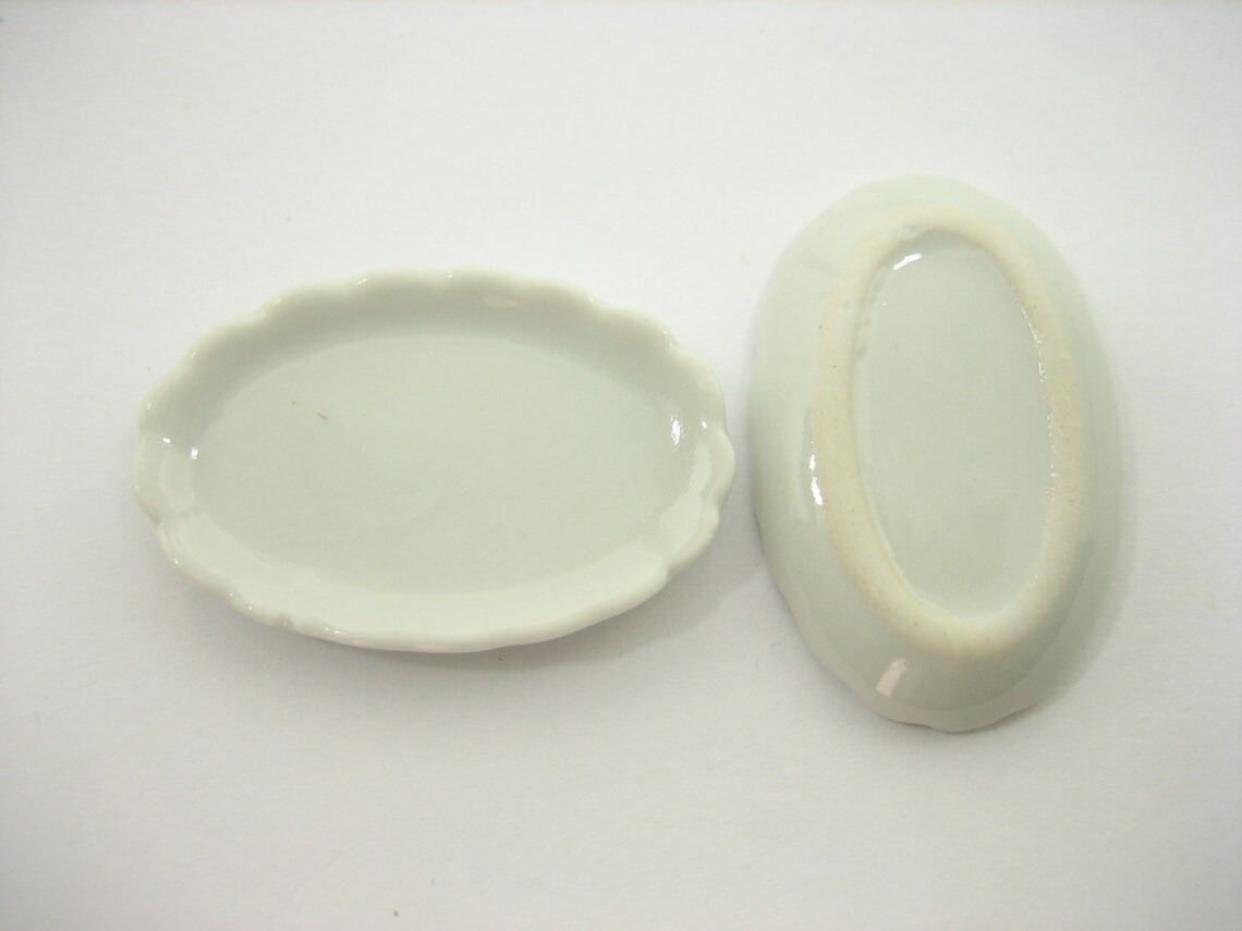 10x35mm Mini Plate Dish Dollhouse Miniature Ceramic White Oval | Etsy