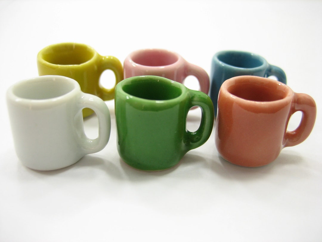 6 Mixed Color Ceramic Coffee Tea Mug Coffee Dollhouse Miniature Supply ...