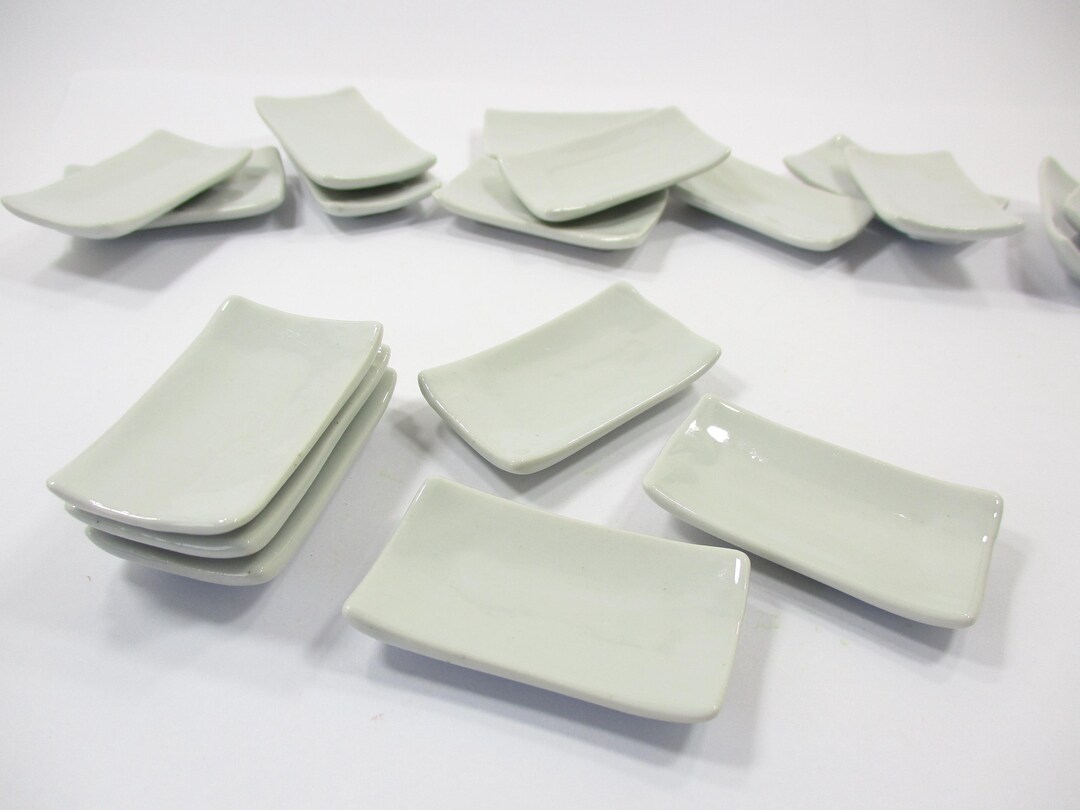 6 White Ceramic Large Square Plate Dish 30x50mm Dollhouse Miniature ...