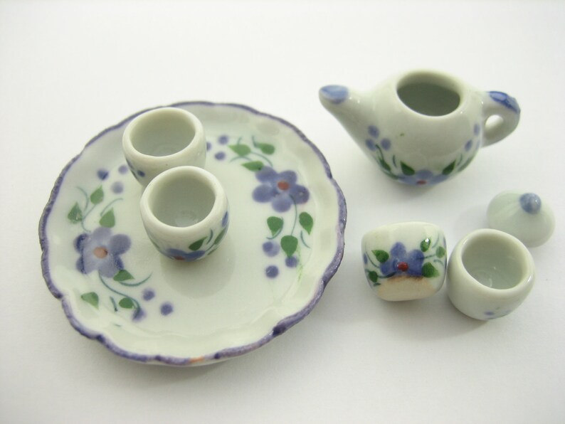 Dollhouse Miniature Ceramic Lilac Flower Paint Tea Cup Set Tea - Etsy